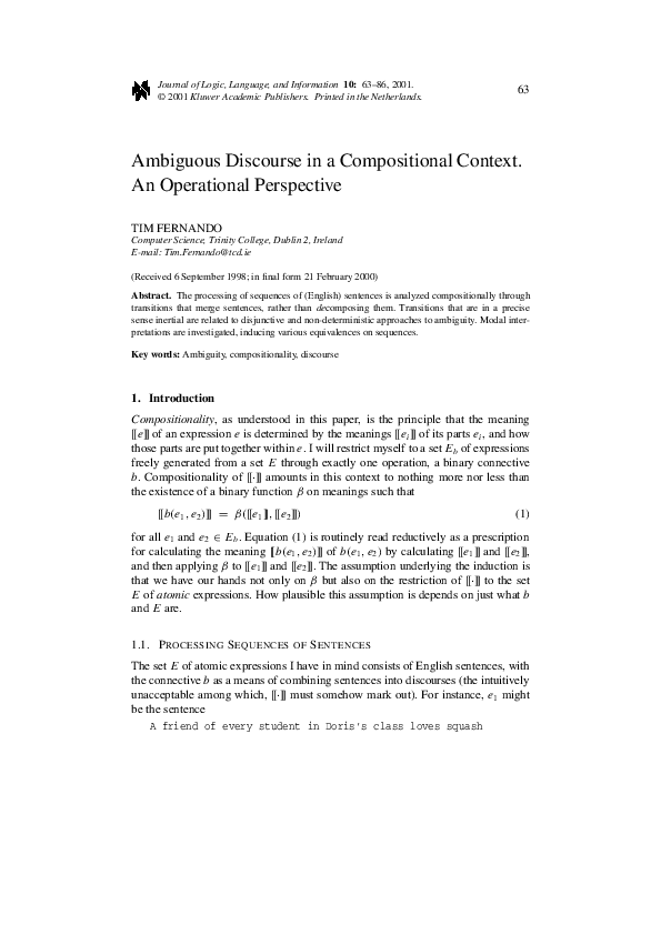 (PDF) Ambiguous Discourse in a Compositional Context. An Operational ...