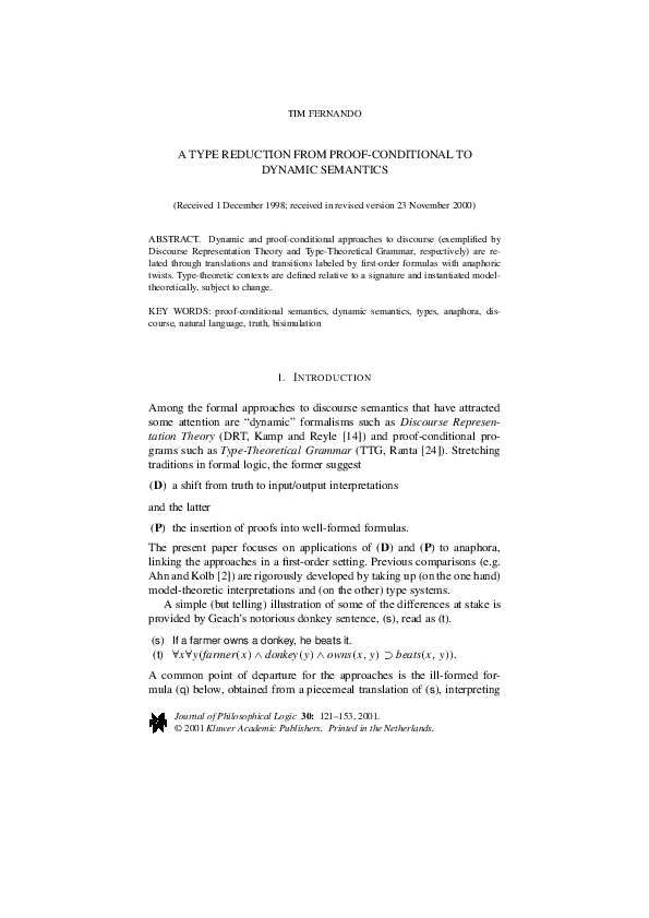 Pdf A Type Reduction From Proof Conditional To Dynamic Semantics