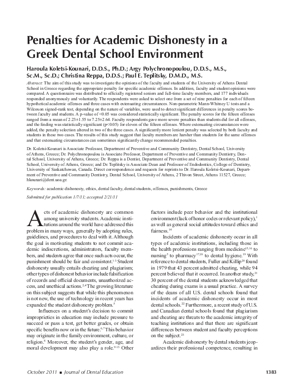(PDF) Penalties for academic dishonesty in a Greek dental school ...
