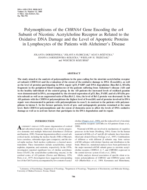 (PDF) Polymorphisms of the CHRNA4 Gene Encoding the α4 Subunit of ...
