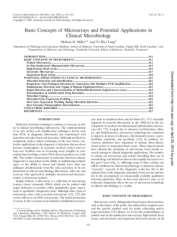 (PDF) Basic Concepts of Microarrays and Potential Applications in Clinical Microbiology