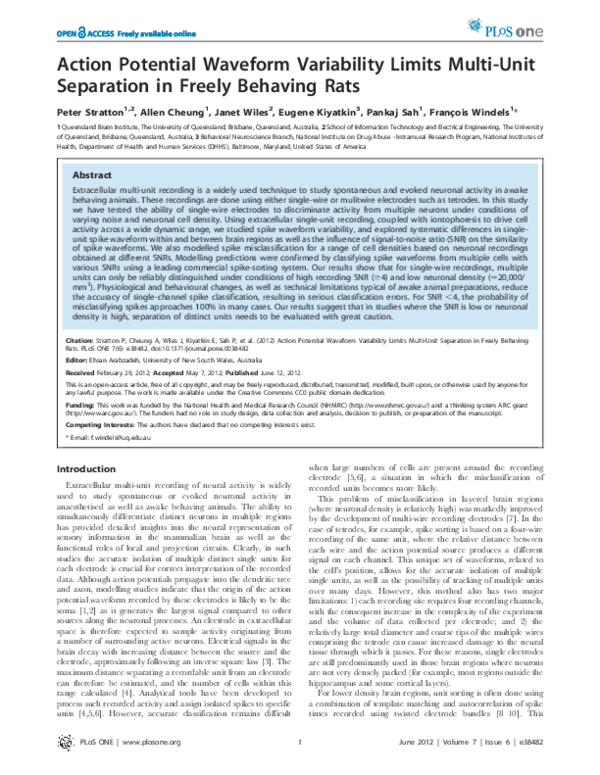 (PDF) Action Potential Waveform Variability Limits Multi-Unit Separation in Freely Behaving Rats