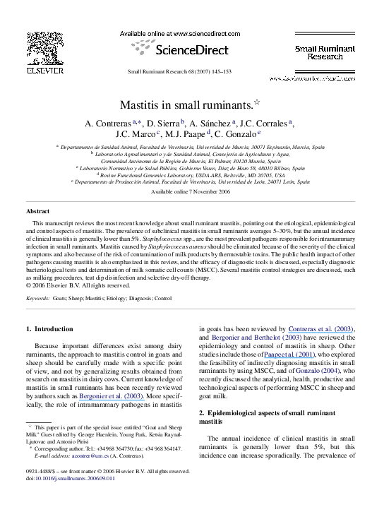 (PDF) Mastitis in small ruminants