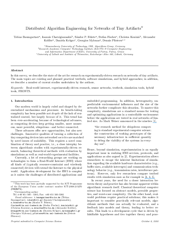 (PDF) Distributed algorithm engineering for networks of tiny artifacts
