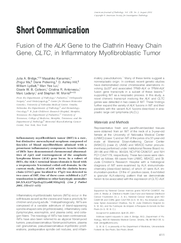 (PDF) Fusion of the ALK Gene to the Clathrin Heavy Chain Gene, CLTC, in ...