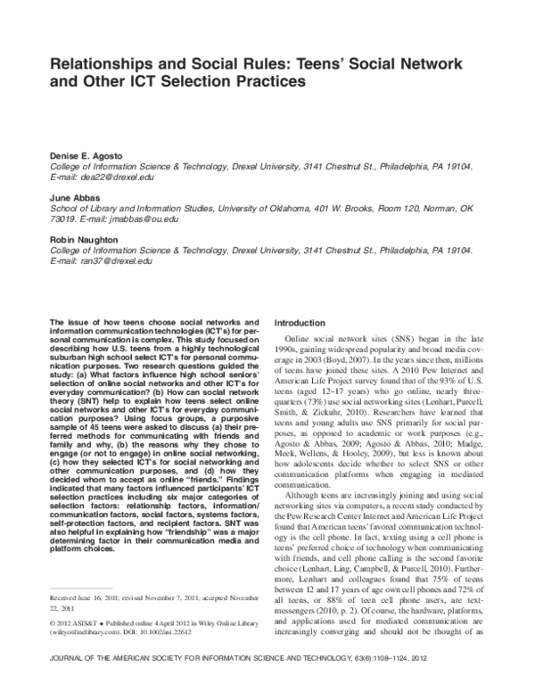 (PDF) Relationships and social rules: Teens’ social network and other ...