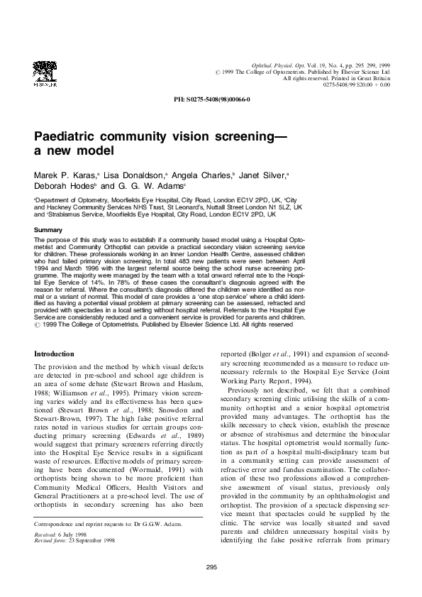 (PDF) Paediatric community vision screening-a new model