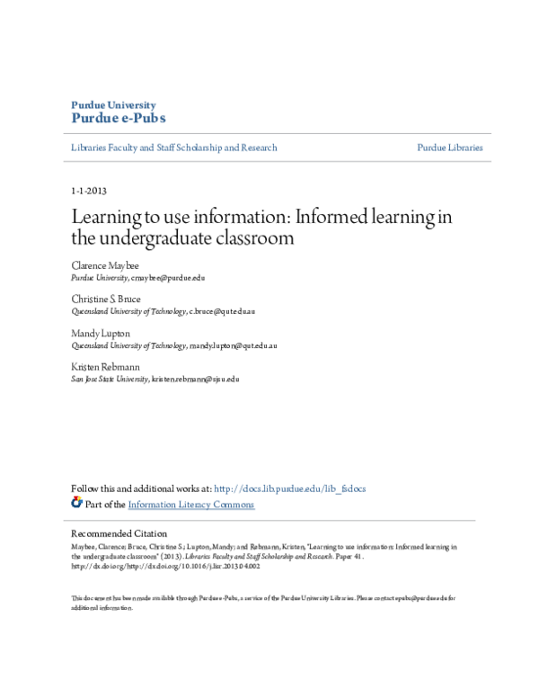 (PDF) Learning to use information: Informed learning in the ...