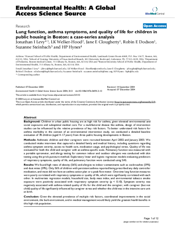 (PDF) Lung function, asthma symptoms, and quality of life for children ...