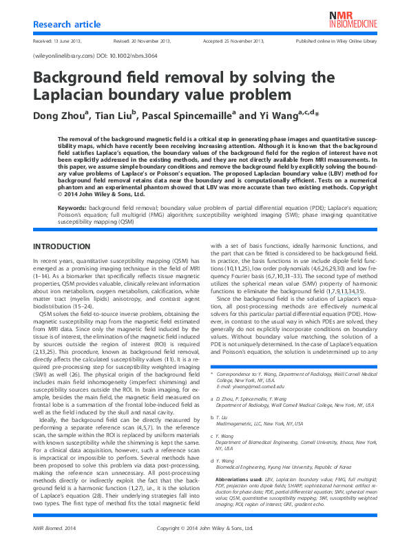 Pdf Background Field Removal By Solving The Laplacian Boundary Value Problem