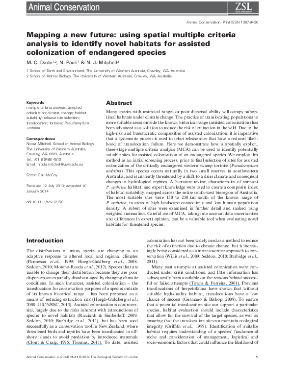 Pdf Mapping A New Future Using Spatial Multiple Criteria Analysis To Identify Novel Habitats