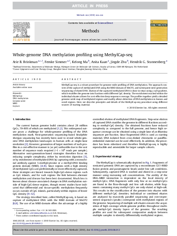 Pdf Whole Genome Dna Methylation Profiling Using Methylcap Seq