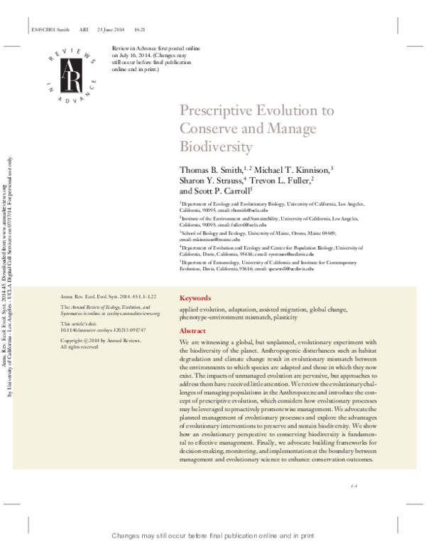 (PDF) Prescriptive Evolution to Conserve and Manage Biodiversity
