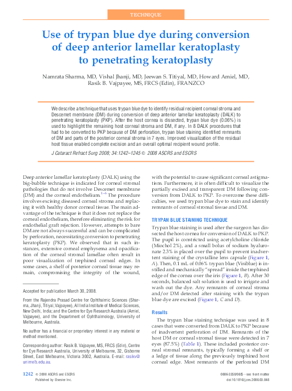 (PDF) Use of trypan blue dye during conversion of deep anterior ...