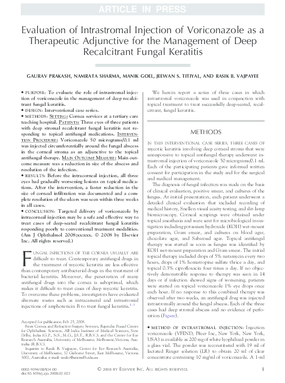 (PDF) Evaluation of Intrastromal Injection of Voriconazole as a ...