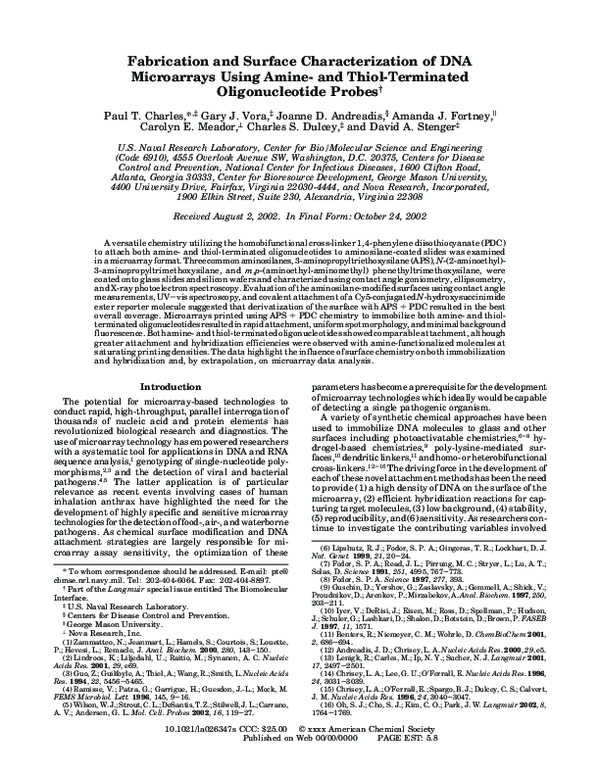 (PDF) Fabrication and Surface Characterization of DNA Microarrays Using Amine- and Thiol ...