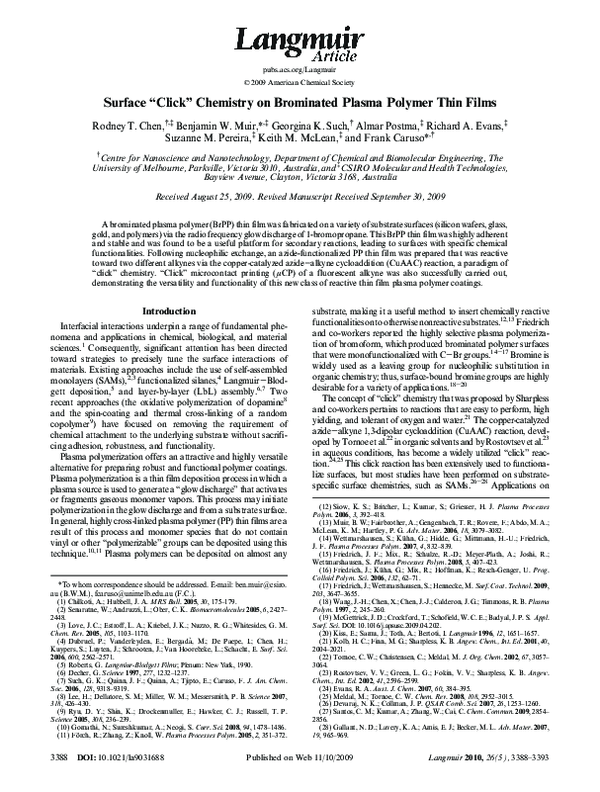 (PDF) Surface “Click” Chemistry on Brominated Plasma Polymer Thin Films