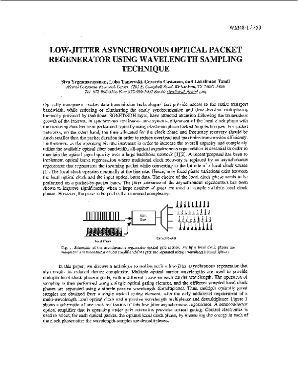 (PDF) Low-jitter asynchronous optical packet regenerator using wavelength sampling technique