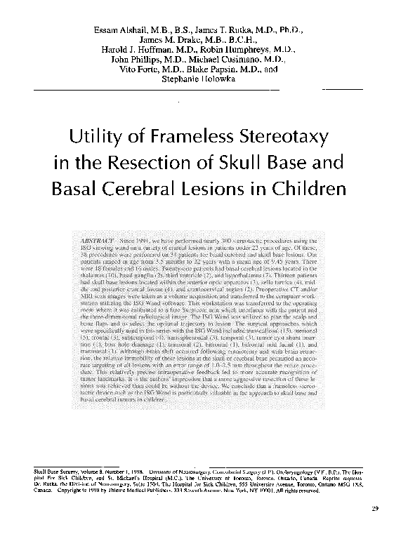 (PDF) Utility of Frameless Stereotaxy in the Resection of Skull Base ...