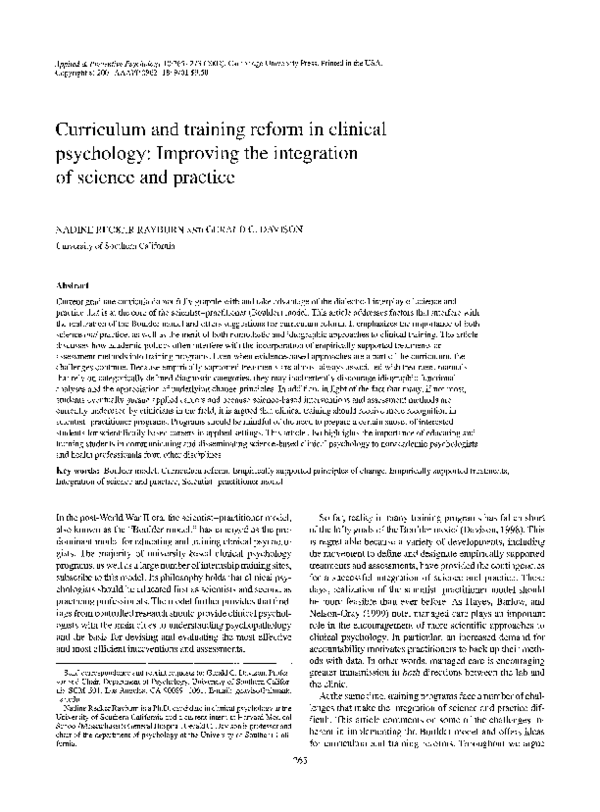 (PDF) Curriculum and training reform in clinical psychology: Improving ...