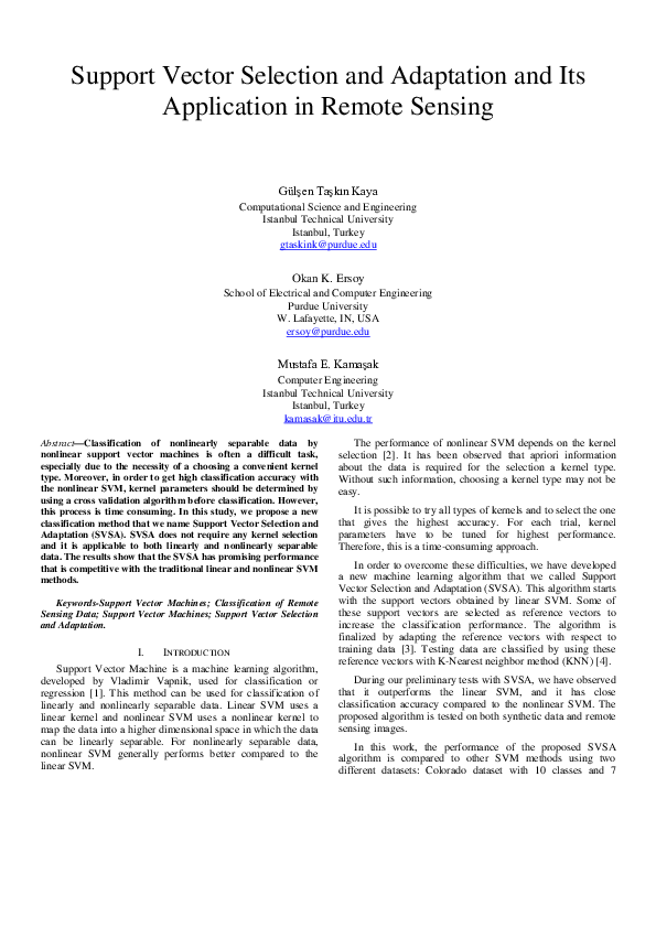 Pdf Support Vector Selection And Adaptation And Its Application In Remote Sensing