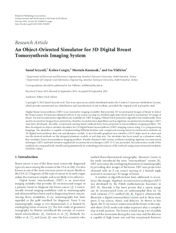 (PDF) An Object-Oriented Simulator for 3D Digital Breast Tomosynthesis Imaging System