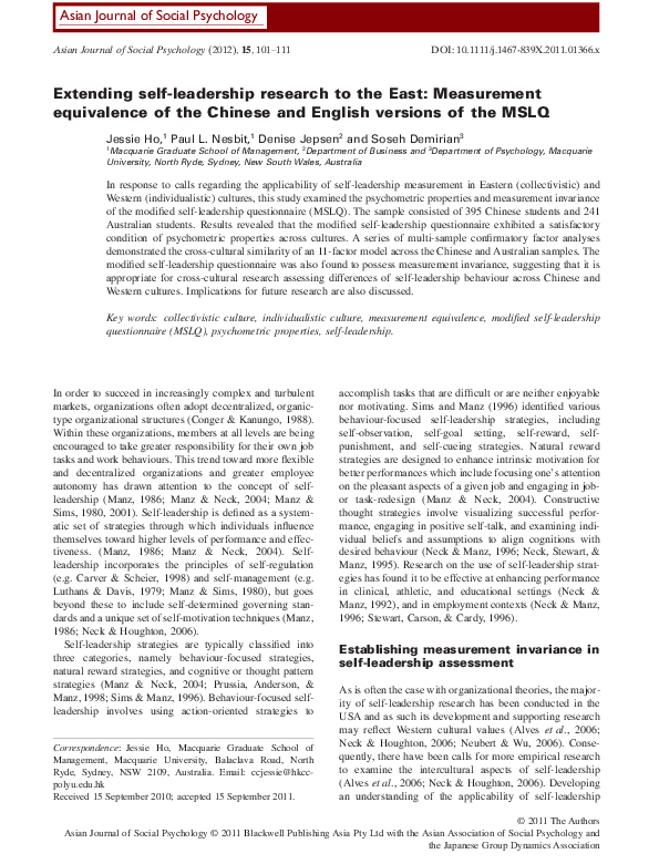(PDF) Extending self‐leadership research to the East: Measurement ...