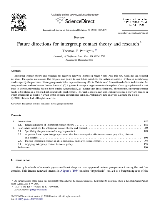 (PDF) Future directions for intergroup contact theory and research