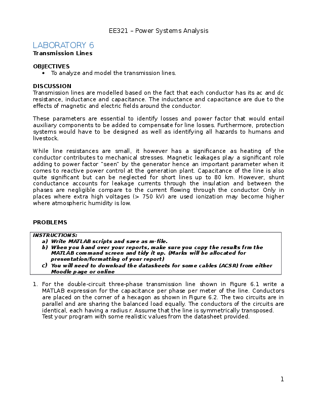 (DOC) EE321 – Power Systems Analysis