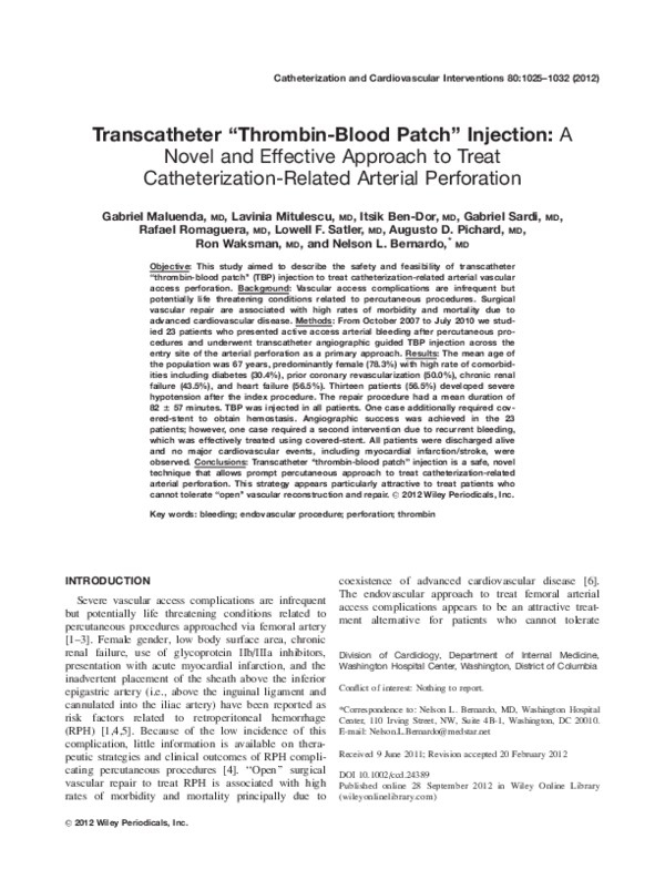 (PDF) Transcatheter “thrombin-blood patch” injection: A novel and ...