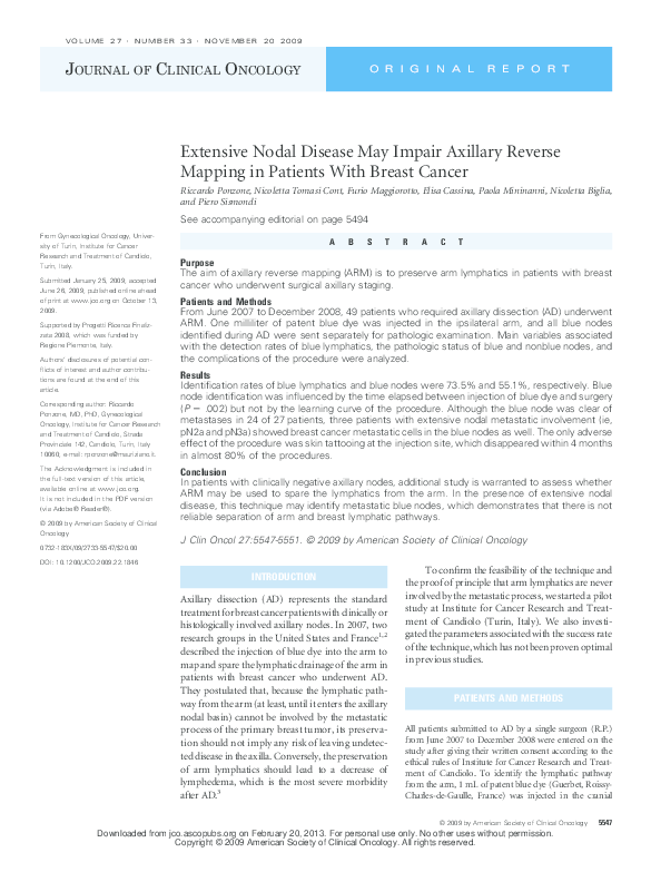 (PDF) Extensive Nodal Disease May Impair Axillary Reverse Mapping in ...