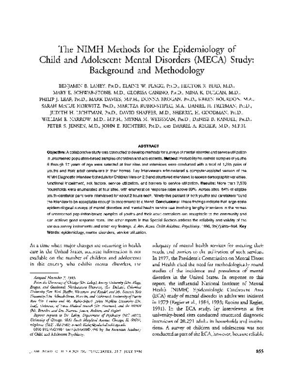 (PDF) The NIMH Methods for the Epidemiology of Child and Adolescent ...