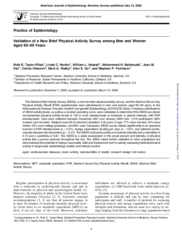 (PDF) Validation of a New Brief Physical Activity Survey among Men and ...