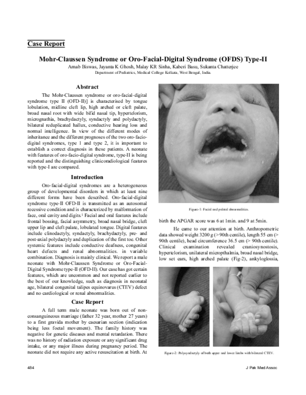 (PDF) Mohr-Claussen Syndrome or Oro-Facial-Digital Syndrome (OFDS) Type-II