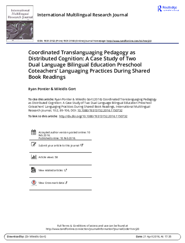 (PDF) Coordinated Translanguaging Pedagogy as Distributed Cognition: A ...
