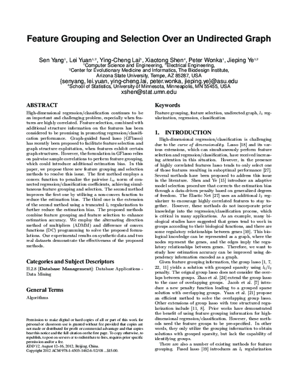 (PDF) Feature Grouping and Selection Over an Undirected Graph