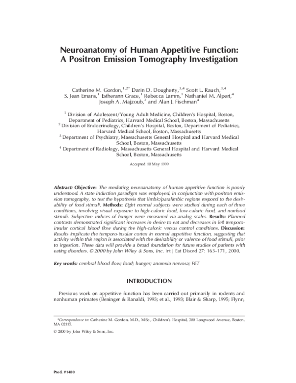 (PDF) Neuroanatomy of human appetitive function: A positron emission ...