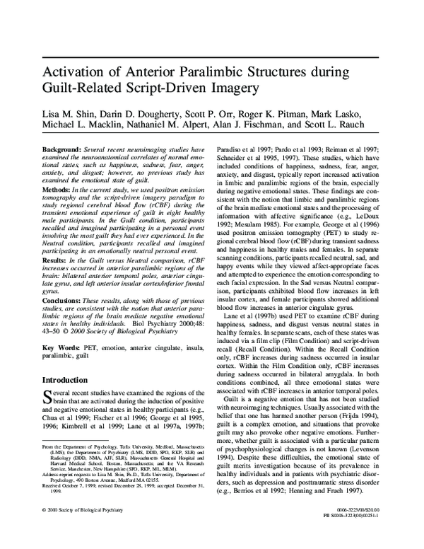 (PDF) Activation of anterior paralimbic structures during guilt-related ...
