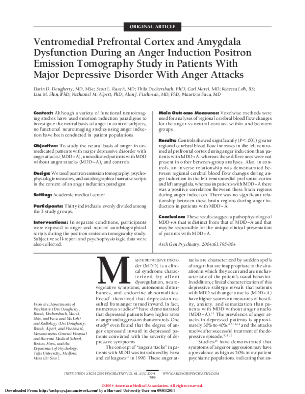 (PDF) Ventromedial Prefrontal Cortex and Amygdala Dysfunction During an ...