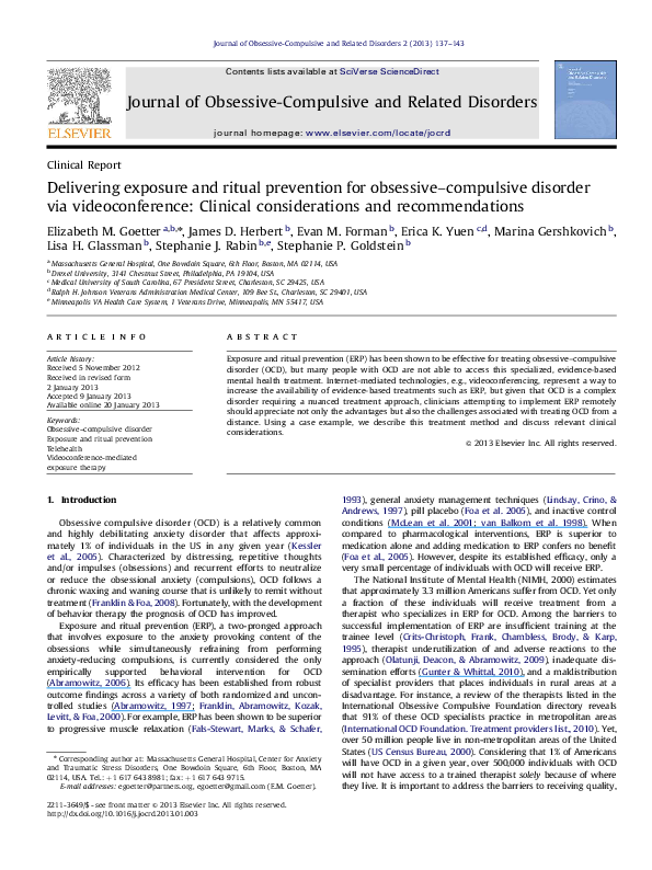 (PDF) Delivering exposure and ritual prevention for obsessive ...