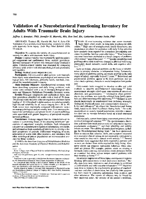 (PDF) Validation of a neurobehavioral functioning inventory for adults ...