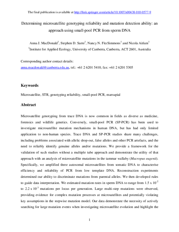 Pdf Determining Microsatellite Genotyping Reliability And Mutation Detection Ability An