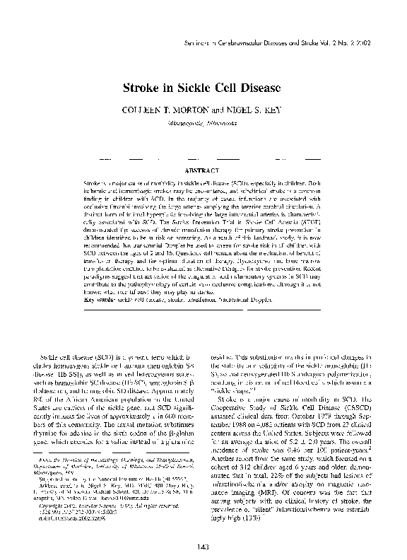 (PDF) Stroke in Sickle Cell Disease