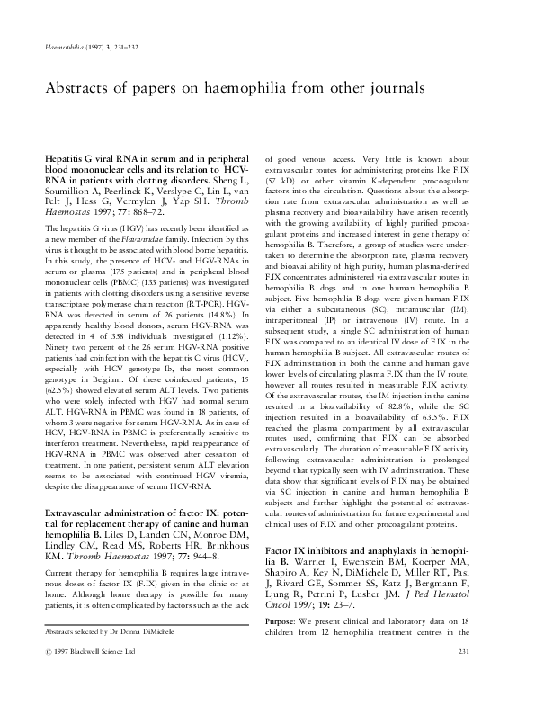 (PDF) Factor IX inhibitors and anaphylaxis in hemophilia B