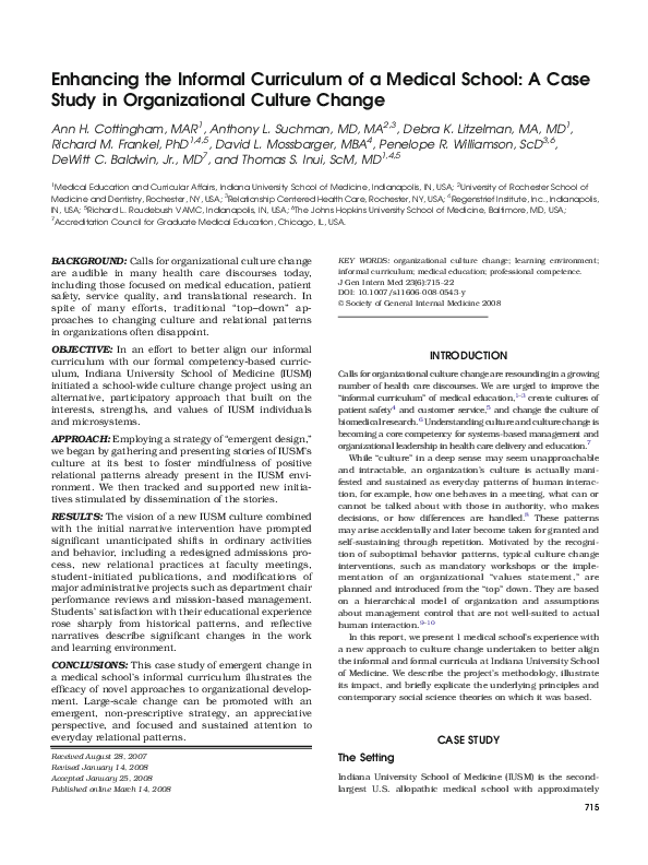 (PDF) Enhancing the Informal Curriculum of a Medical School: A Case ...