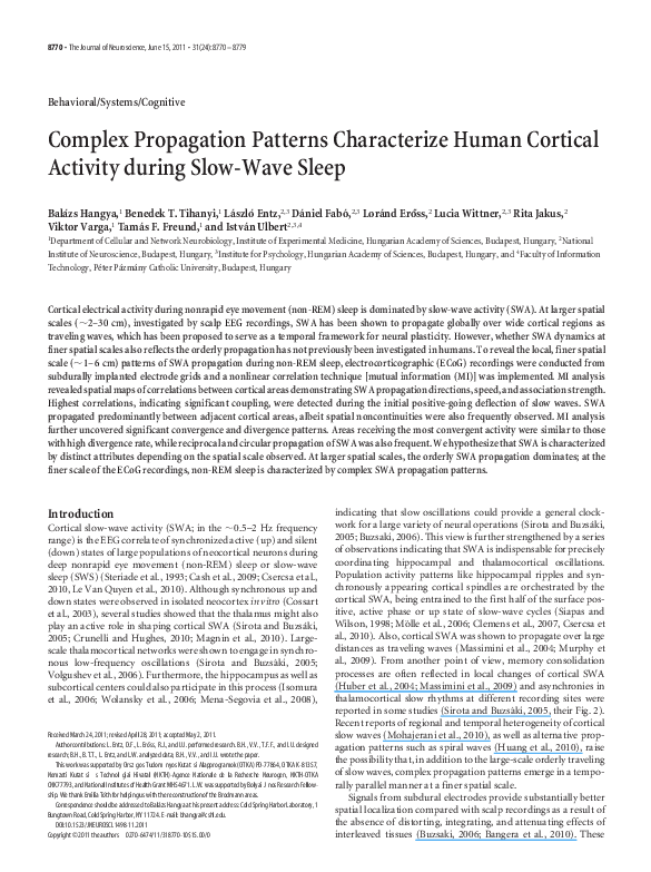 (PDF) Complex Propagation Patterns Characterize Human Cortical Activity during Slow-Wave Sleep