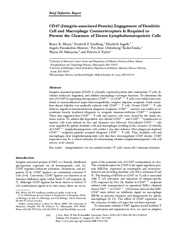 (PDF) Cd47 (Integrin-Associated Protein) Engagement of Dendritic Cell ...