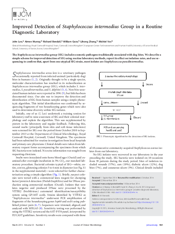 (PDF) Improved Detection of Staphylococcus intermedius Group in a ...