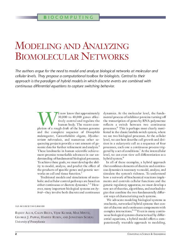 (PDF) Modeling and analyzing biomolecular networks