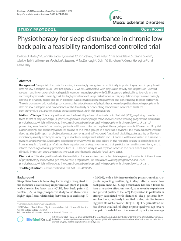 (PDF) Physiotherapy for sleep disturbance in chronic low back pain: a ...